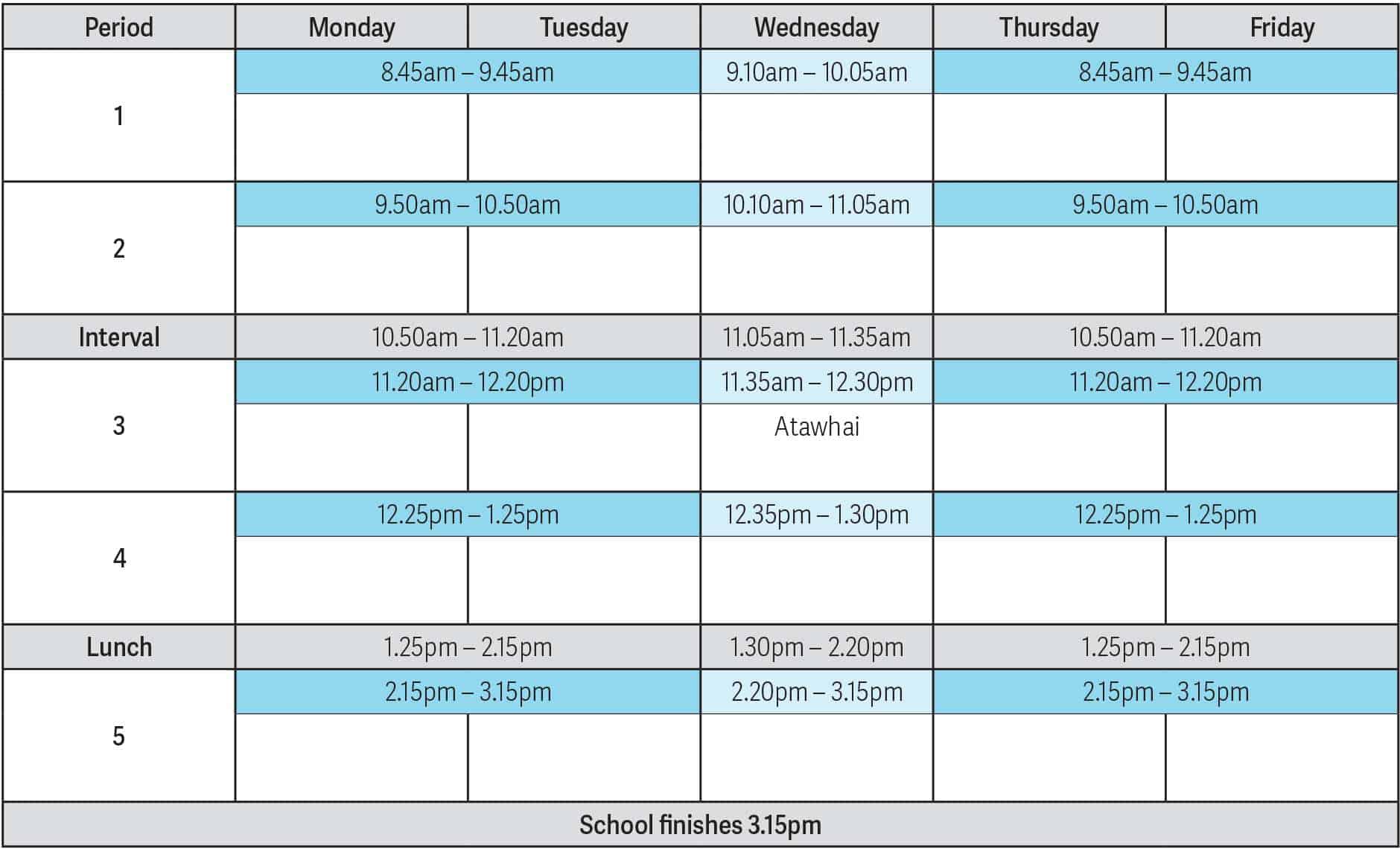 Timetable - Long Bay College